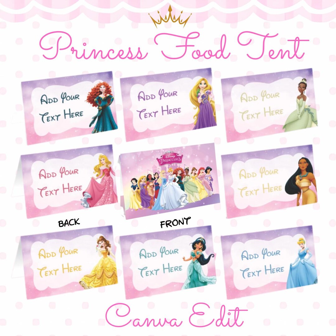 All Princess Food Labels Pink | Editable Food Tent Cards & Place Cards ...