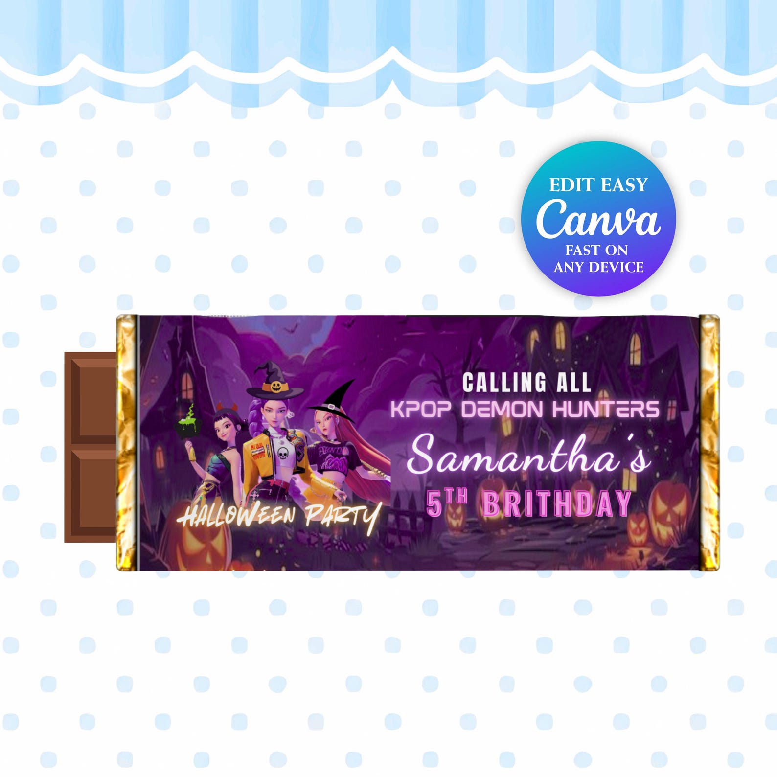 Kpop Demon Hunter Party Favor Chocolate Wrapper Demon Hunter Birthday | Editable Labels Treat ...