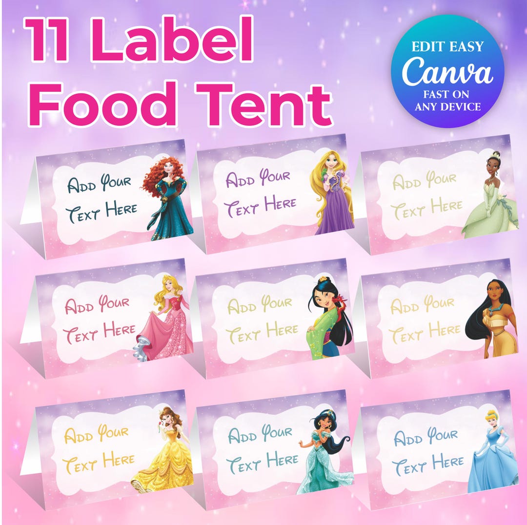 Princess Party Food Label, Princess Party Food Tents, Princesses Place ...