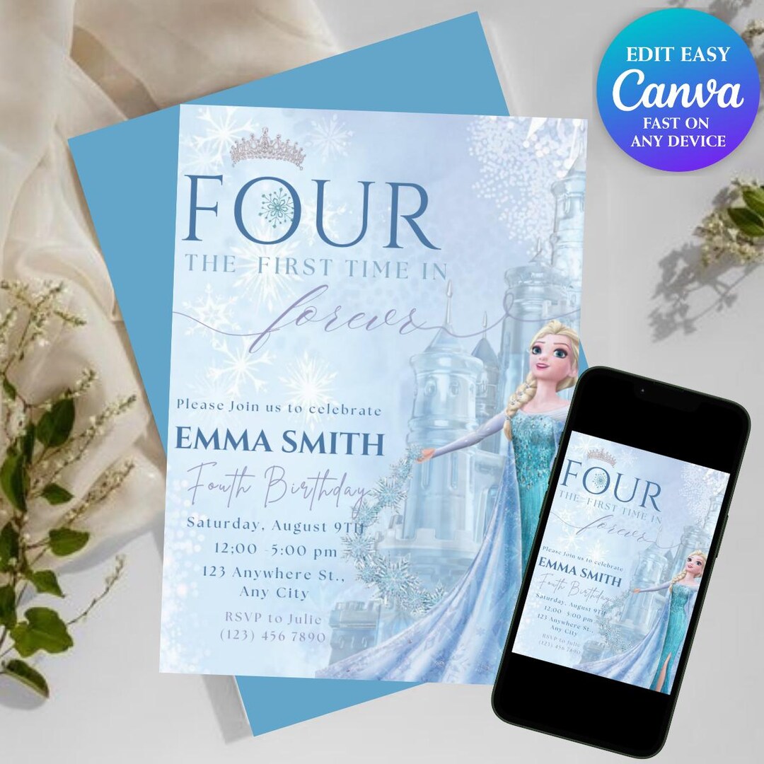 Elsa Birthday Invitation Princess Elsa Invite Frozen Fourth Birthday ...