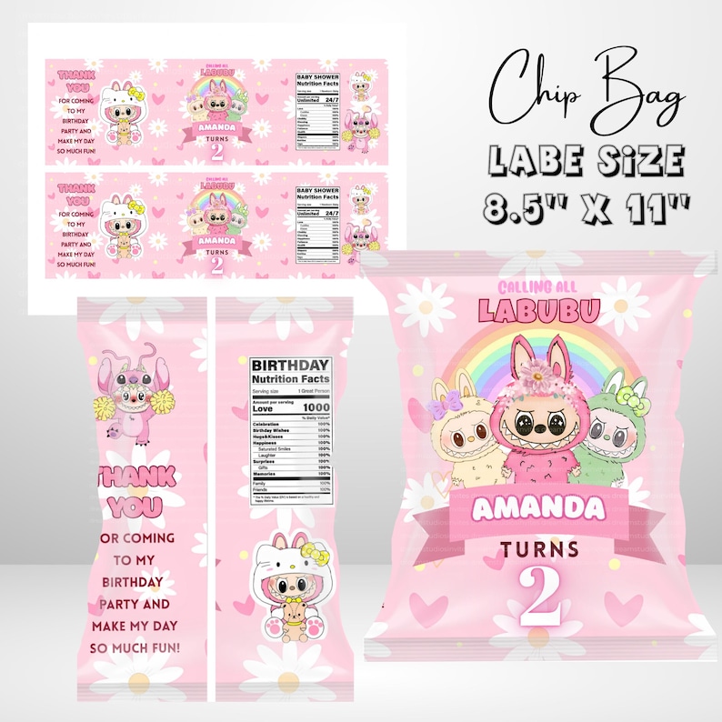 Editable Labubu Chip Bag Canva Template | Printable Party Favor ...