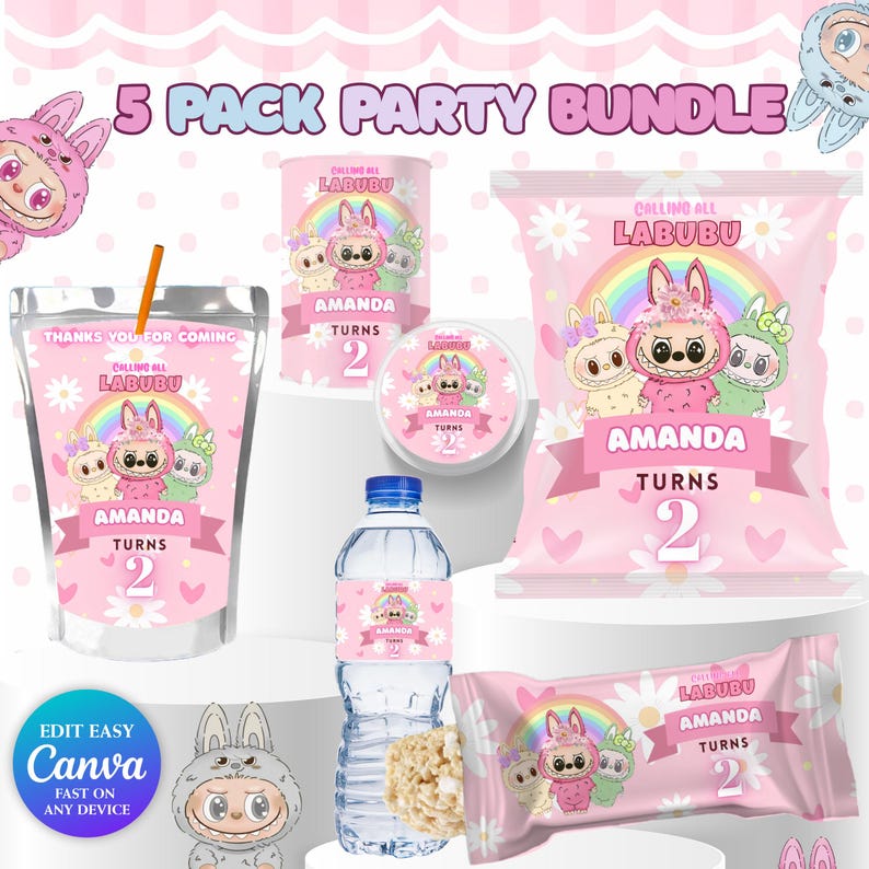 Editable Labubu WATER BOTTLE Canva Template | Printable Party Favor ...
