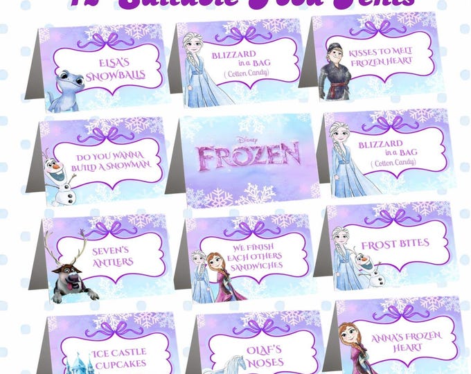 Editable Frozen Party Food Labels Tents | Elsa Anna Place Cards Frozen ...