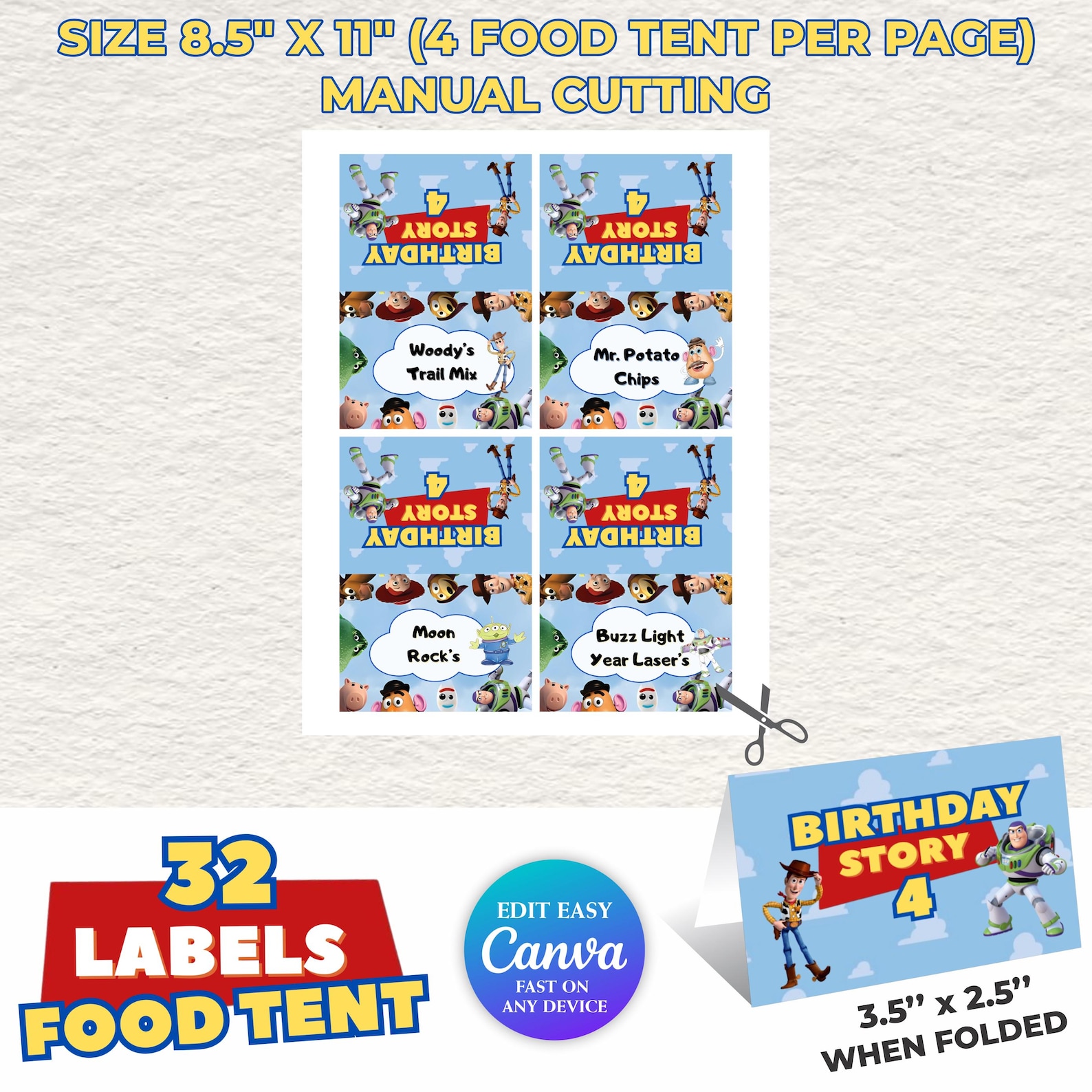 32 Toy Story Birthday Party Food Labels & Name Tags | Editable Table ...