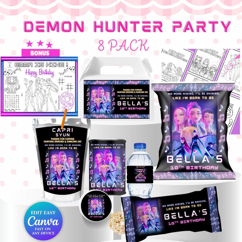 Editable K-pop Demon Hunters Rice Krispy Template | Kpop Snack Wrapper ...