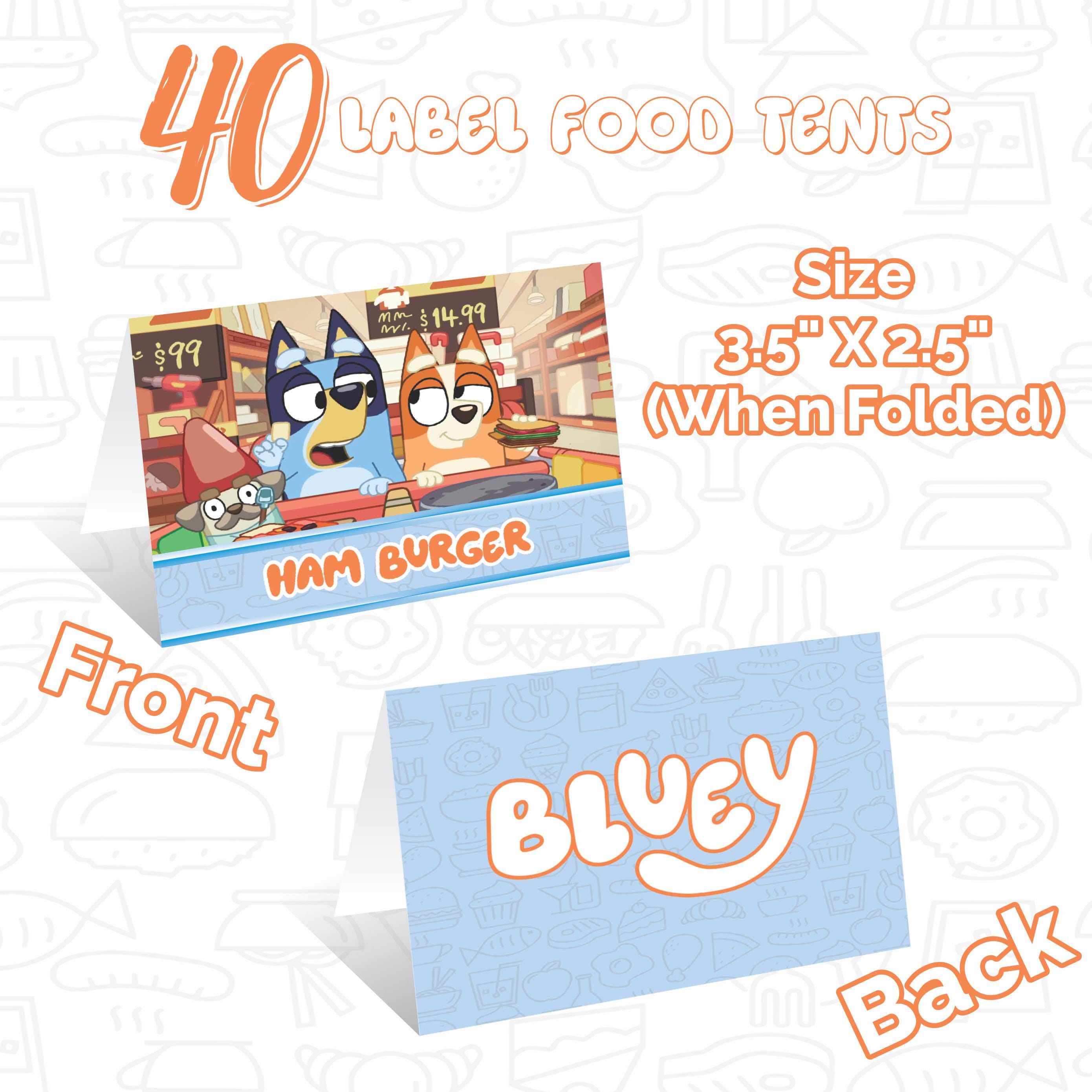 40 Food Tent Bundle Bluey Party Place Card Bingo Table Tent Party Decor ...