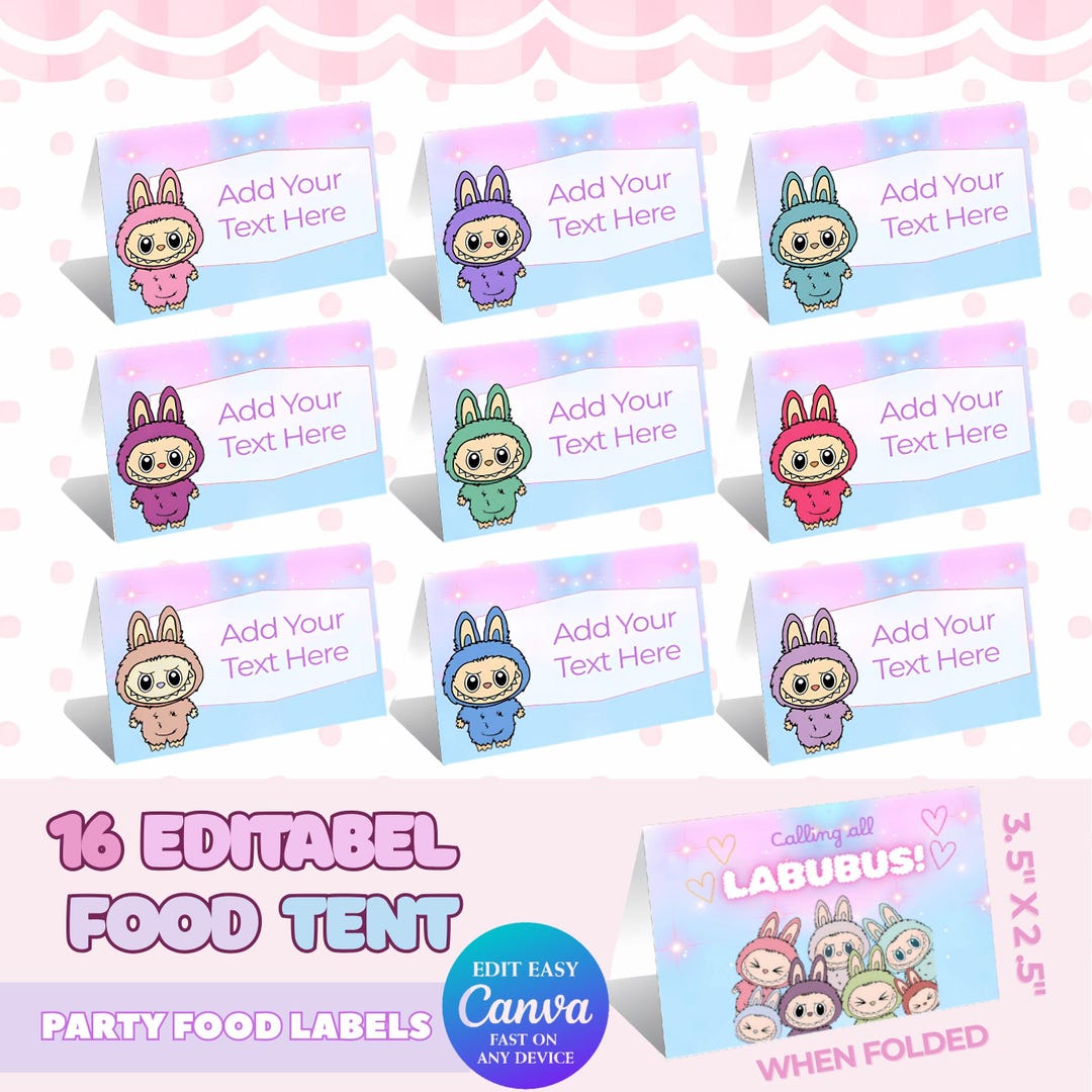 Trendy Labubu 16 Editable Food Tents | Printable Labubu Party Food ...