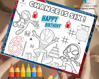 Spiderman Coloring Activity Sheet Placemat- Kids Birthday Party - Etsy UK