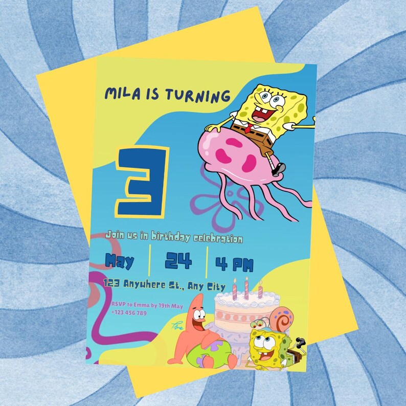 Editable Spongebob Birthday Invitation Digital Spongebob Party Invite ...