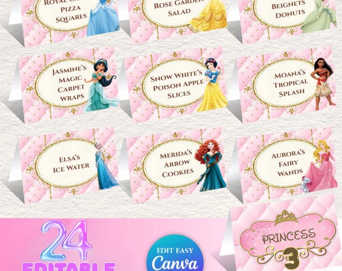 Princess Party Food Label, Princess Party Food Tents, Princesses Place ...