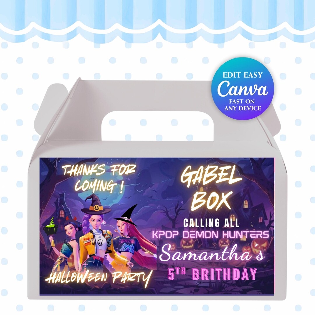 Halloween K-pop Demon Hunters Gable Box Template | Kpop Snack Wrapper ...