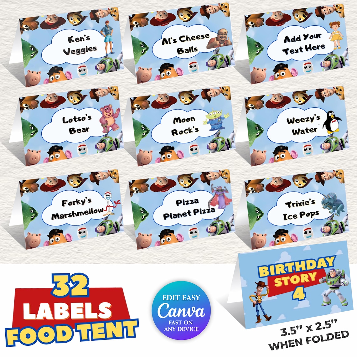 32 Toy Story Birthday Party Food Labels & Name Tags | Editable Table ...