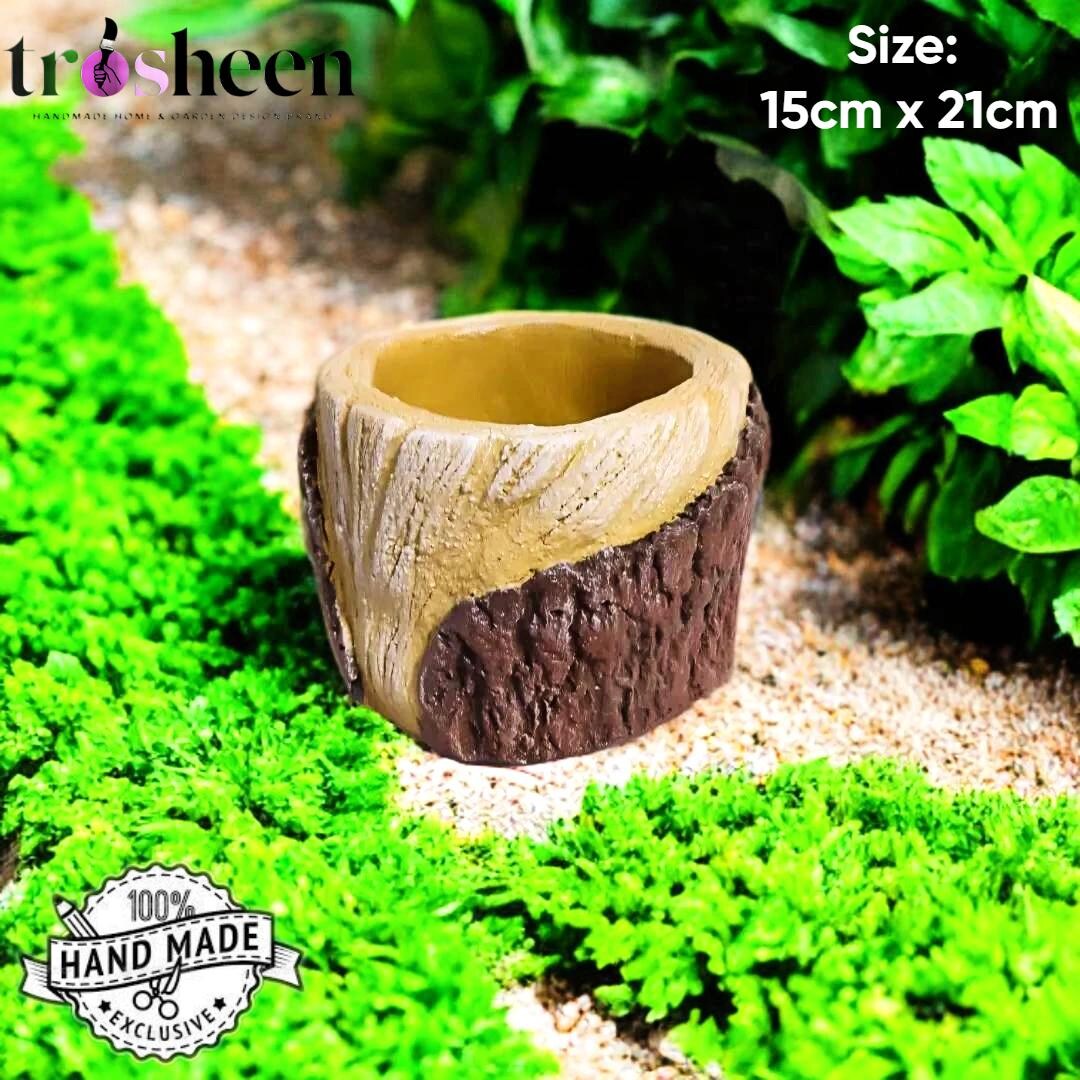 Handcrafted Tree Bark Planter – Rustic Miniature Garden Pot (15cm X ...