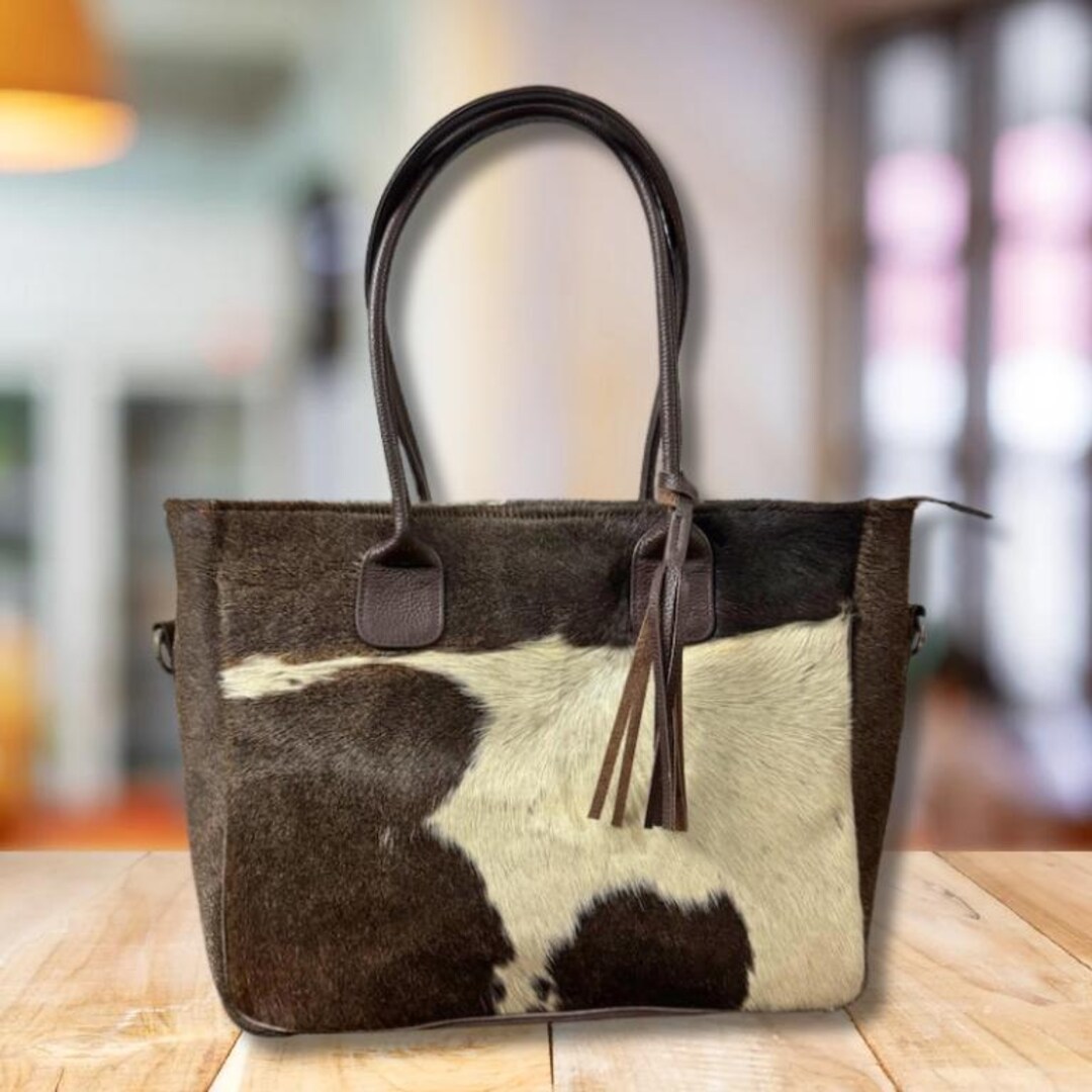 Real Cowhide Tote Bag Handmade Hair on Cowhide Bag Cowhide Brown ...