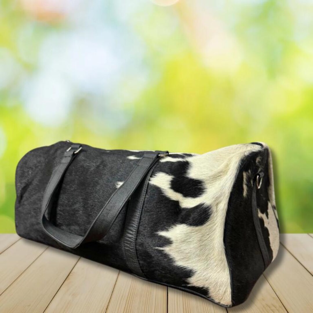 Hair-on Cowhide Leather Duffle Bag, Handmade Weekender Travel Bag - Etsy