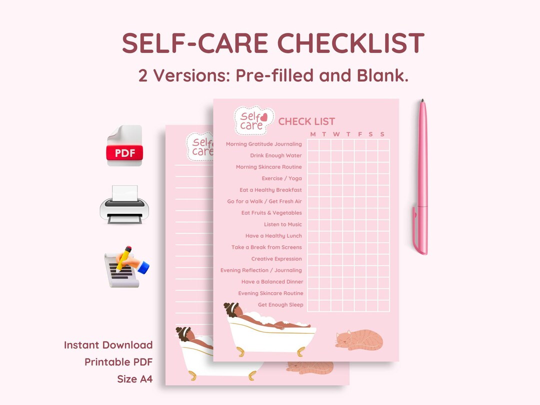 Self-care Checklist | Weekly Wellness Planner | Track & Prioritize Your ...