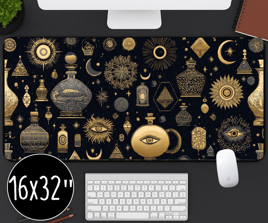 Mystical Desk Mat: Gold Occult Symbols, Celestial Witchy Decor - Etsy ...