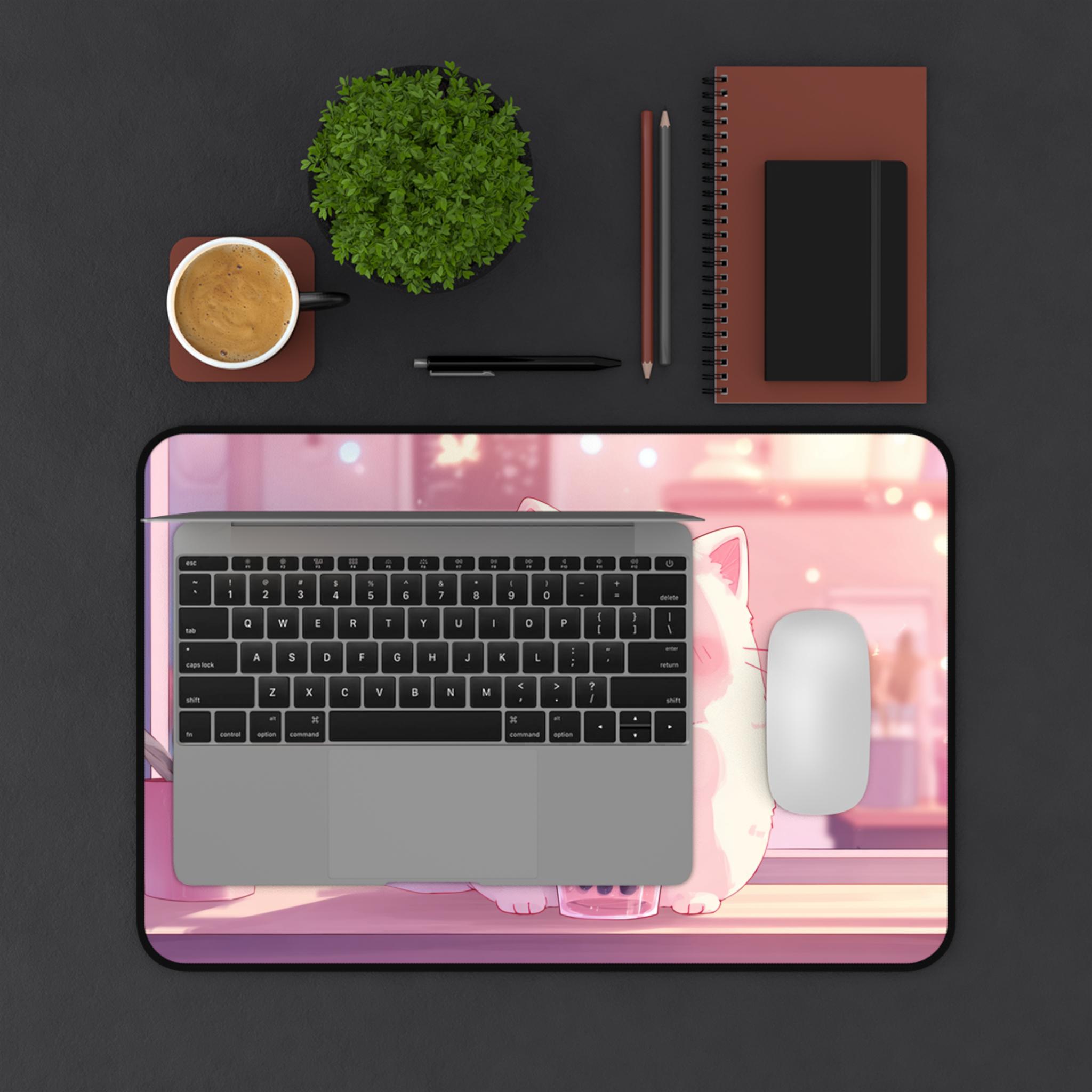 Cute Kawaii Cat Boba Mouse Pad Soft Large Desk Mat for Gamers, Office ...