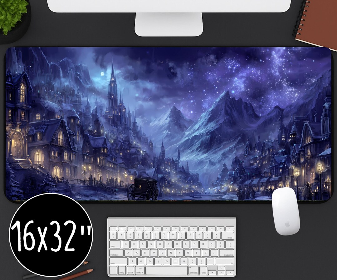 Fantasy Castle Mouse Pad With Midnight Mountain Scene Large Desk Mat ...