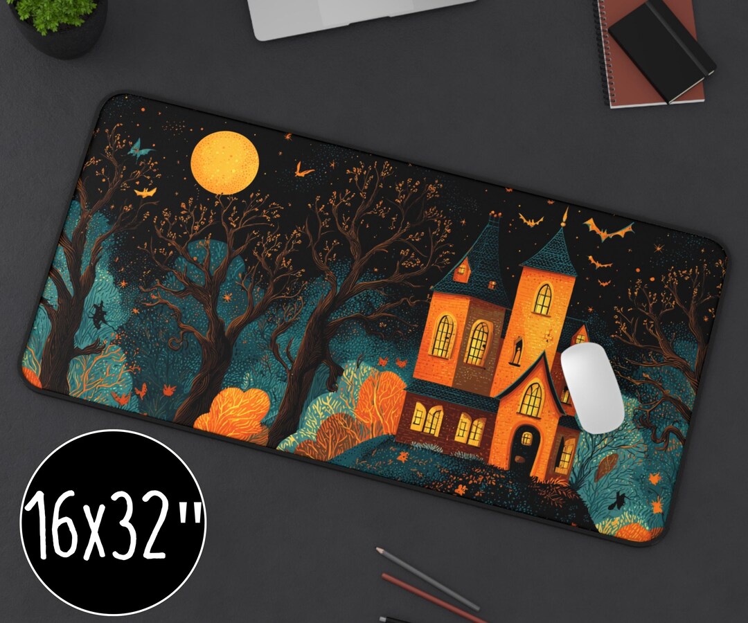 Haunted House Desk Mat: Spooky Halloween Office Decor - Etsy
