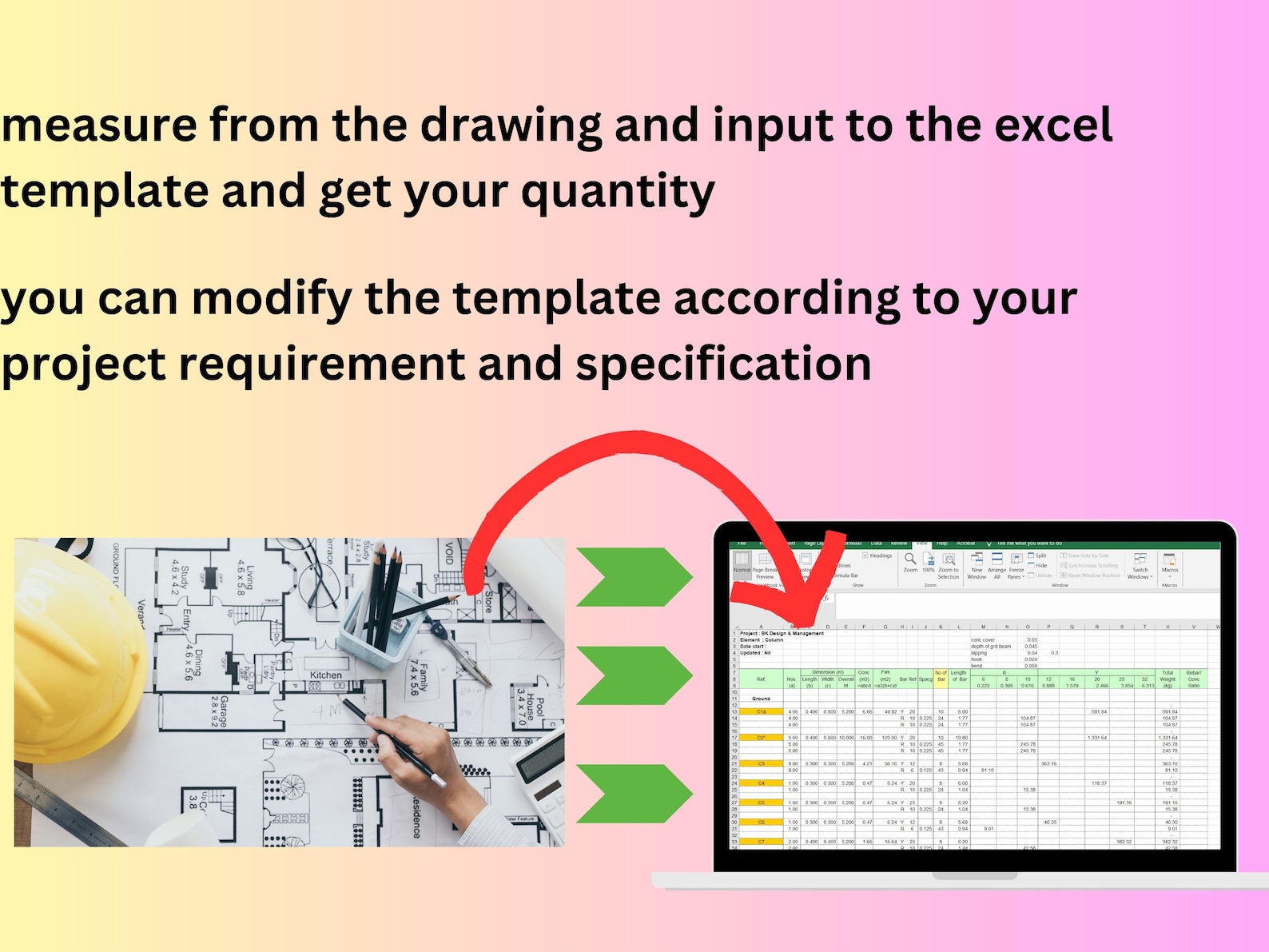 Customizable Quantity Takeoff Excel Template for Builders (digital ...