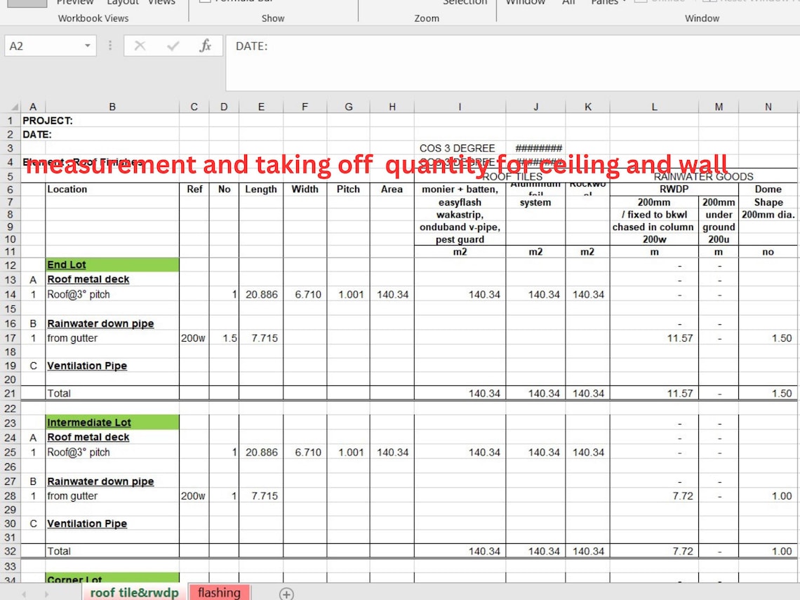 Customizable Quantity Takeoff Excel Template for Builders (digital ...