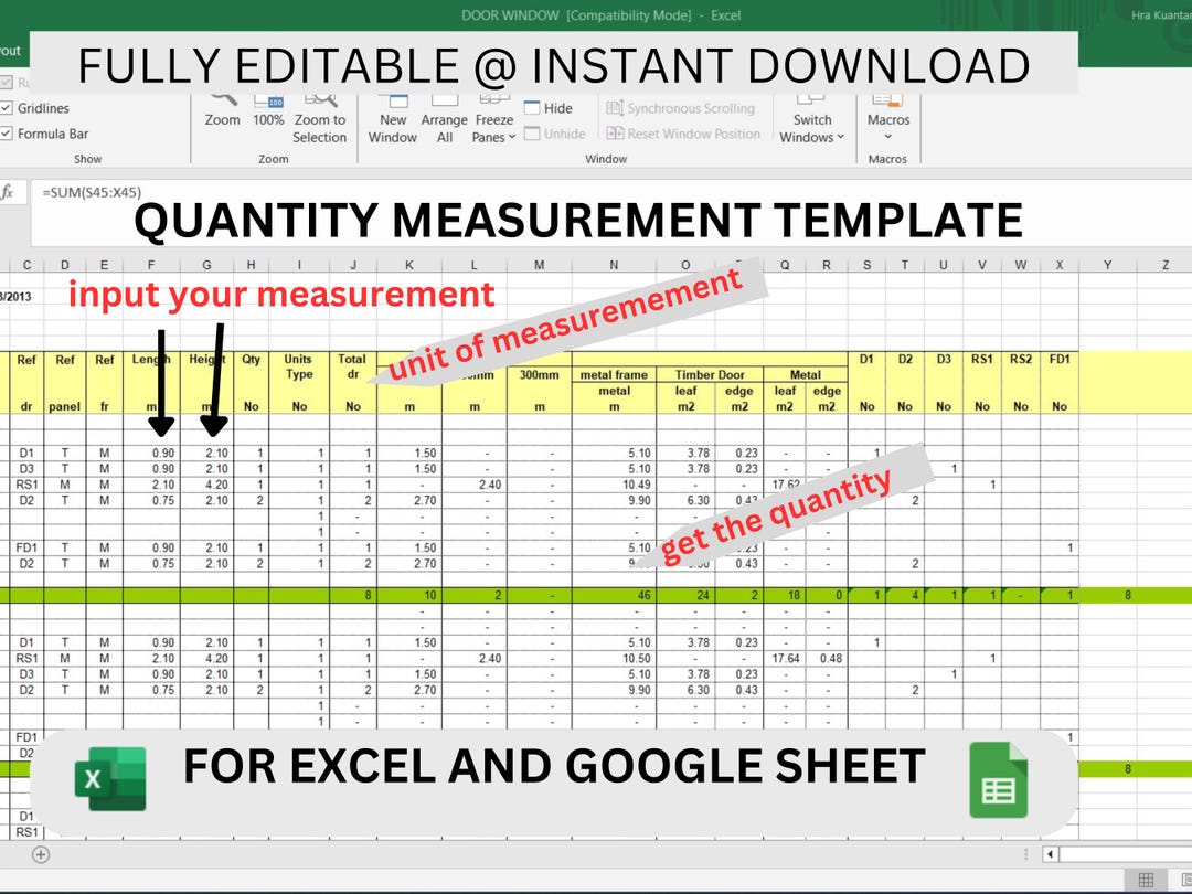 Customizable Quantity Takeoff Excel Template for Builders (digital Download) - Etsy