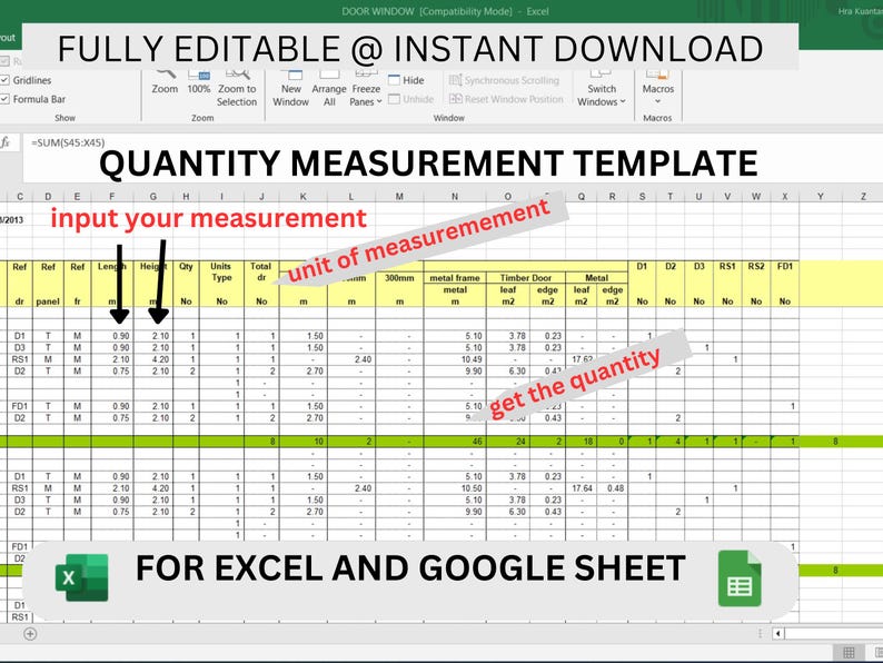 Customizable Quantity Takeoff Excel Template for Builders (digital ...
