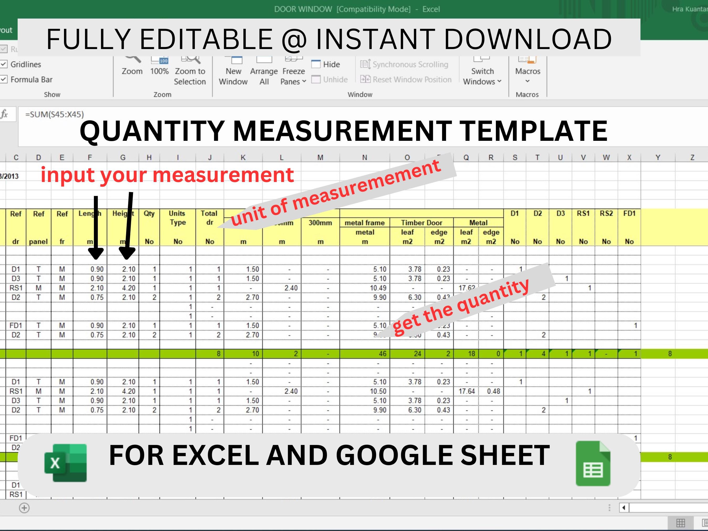 Customizable Quantity Takeoff Excel Template for Builders (digital Download) - Etsy