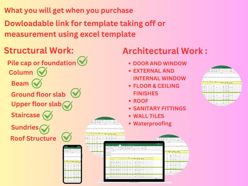 Customizable Quantity Takeoff Excel Template for Builders (digital ...