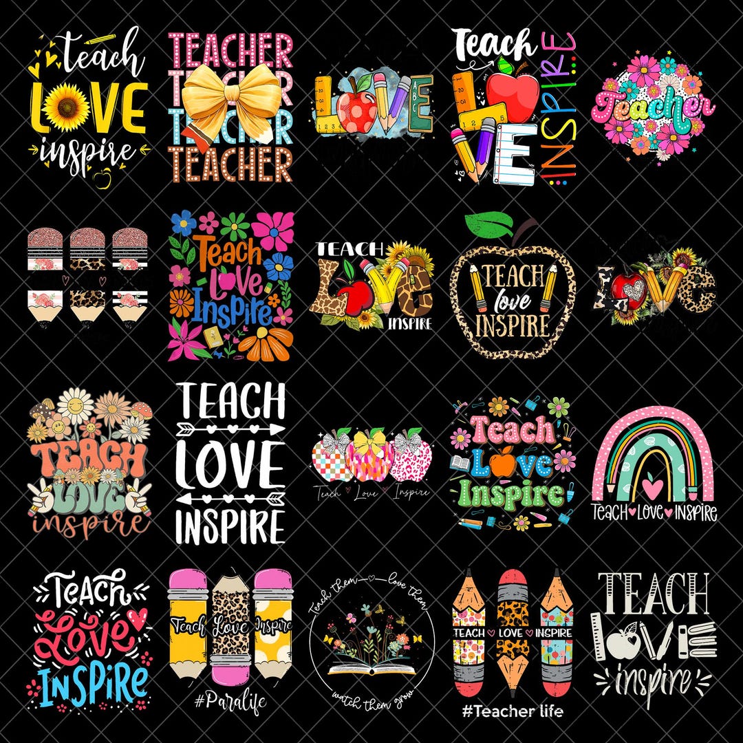 Teach Love Inspire Png Bundle, Boho Floral Teacher Png, Teacher Png ...
