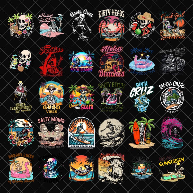 Funny Skeleton Beach Png Bundle, Summer Retro Sublimation, Salty Vibes ...