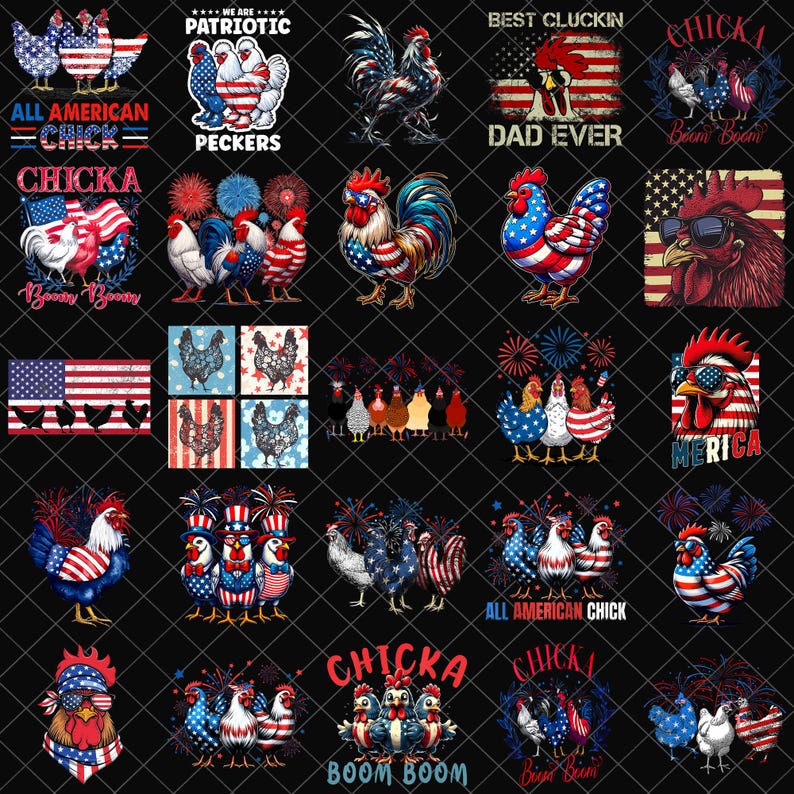 USA Rooster PNG Bundle, Patriotic Chicken Sublimation for 4th of July ...