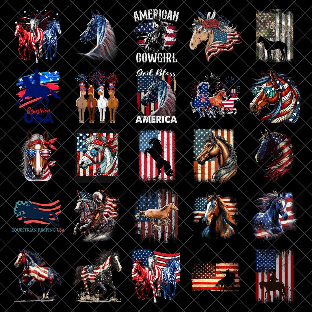 Horse American Flag PNG Bundle, Patriotic Horse Sublimation Design, 4th ...