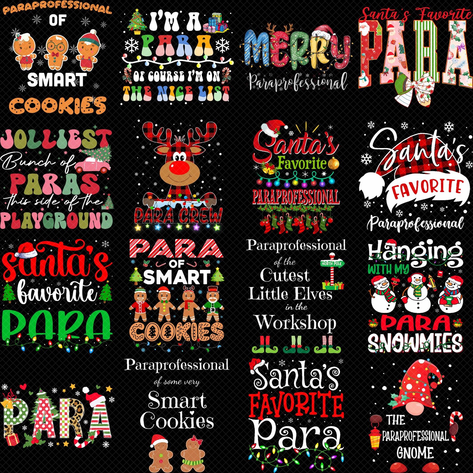 Christmas Paraprofessional PNG Bundle, Para PNG, Parapro Sublimation ...