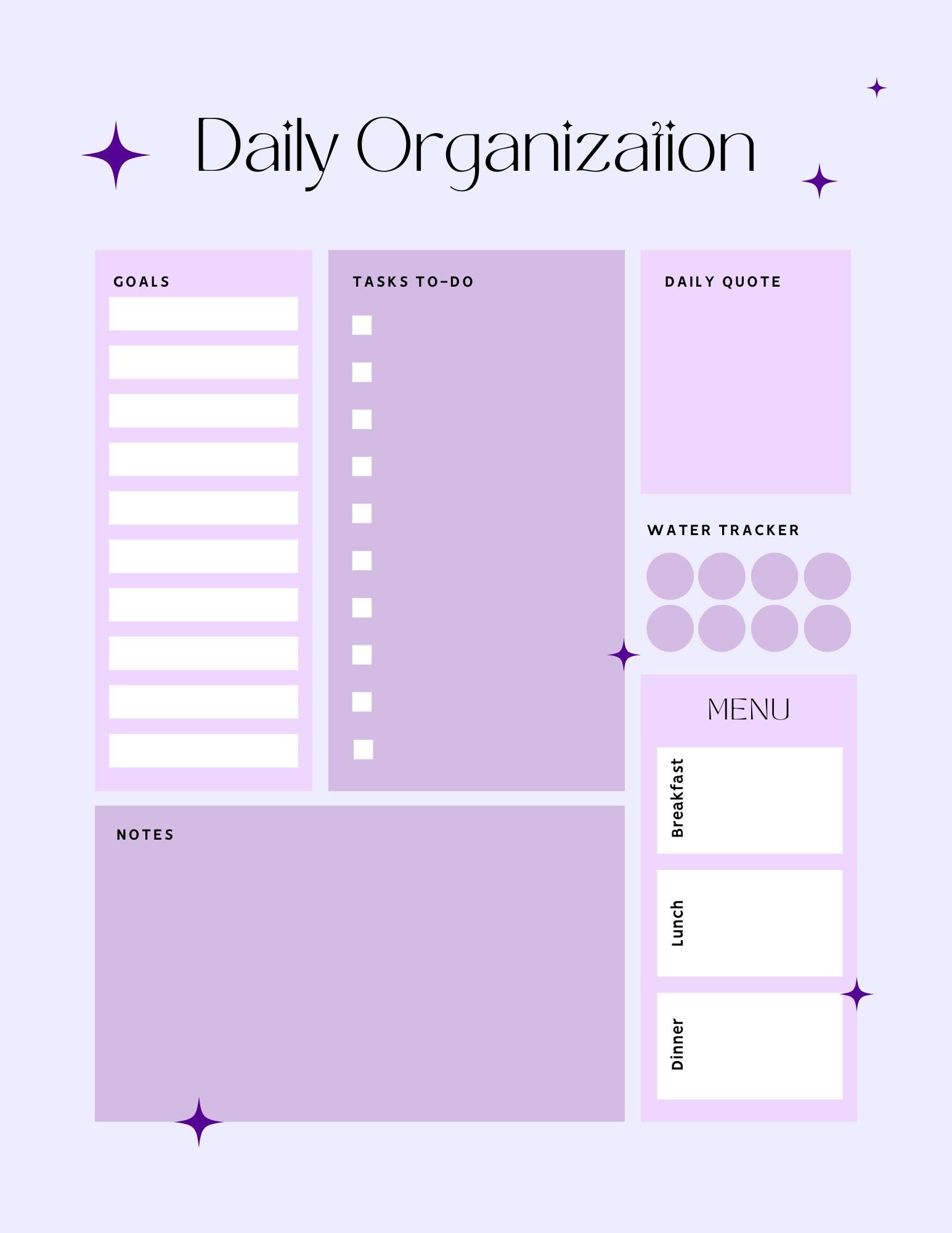 Daily Organiser Template - Etsy