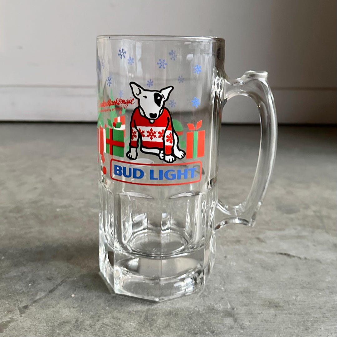 Vintage 1987 Bud Light Spuds Mackenzie Large Glass Beer Mug - Christmas ...