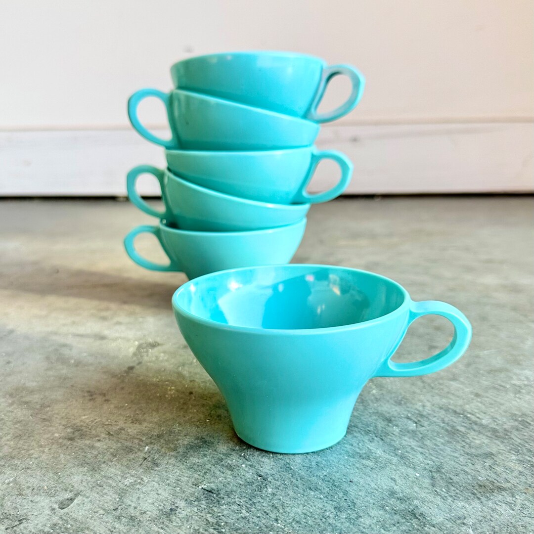 Vintage Set of 6 Turquoise Melmac Cups - Etsy