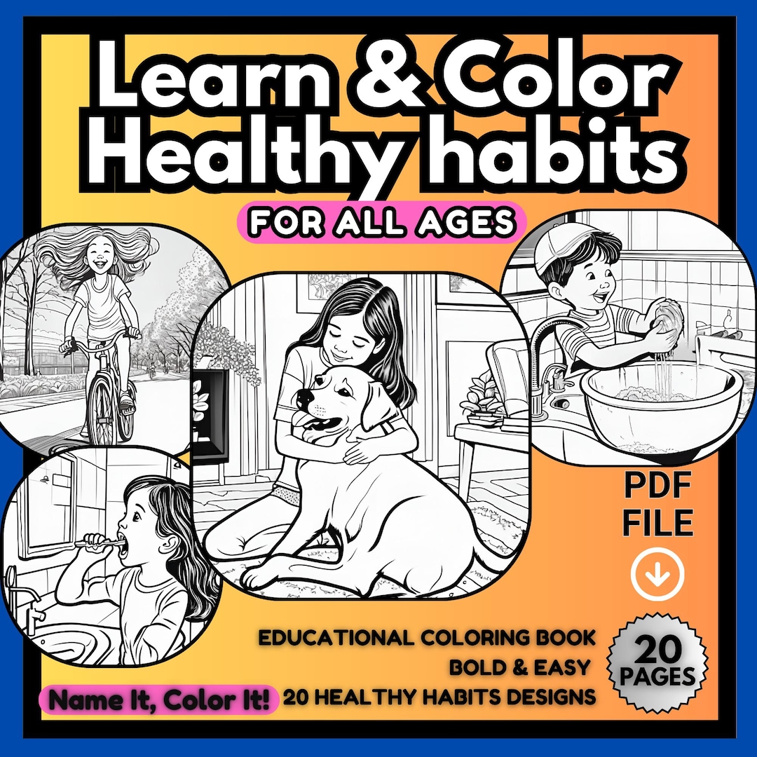 Learn and Color Healthy Habits Book for Kids Gift Relaxing Educational ...