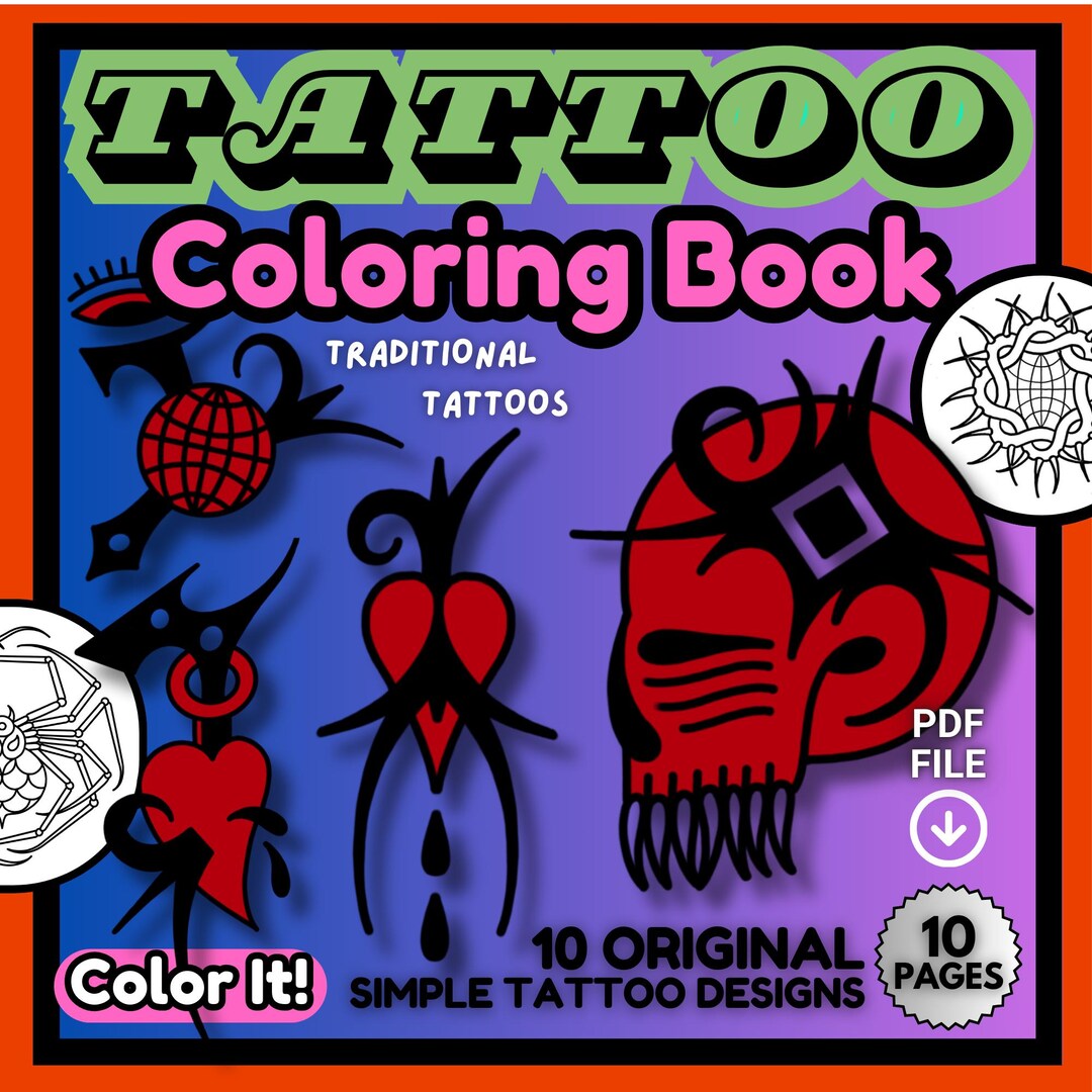 Learn and Color Tattoo Coloring Book Hand Drawn Relaxing Educational ...