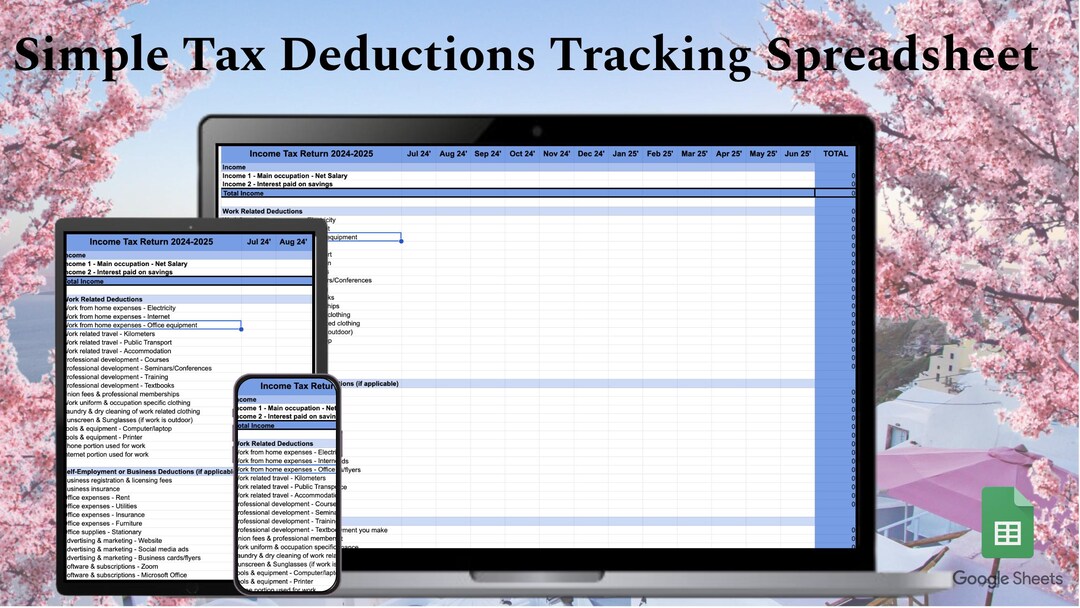 Simple Tax Deductions Tracking Spreadsheet (google Sheet Compatible ...