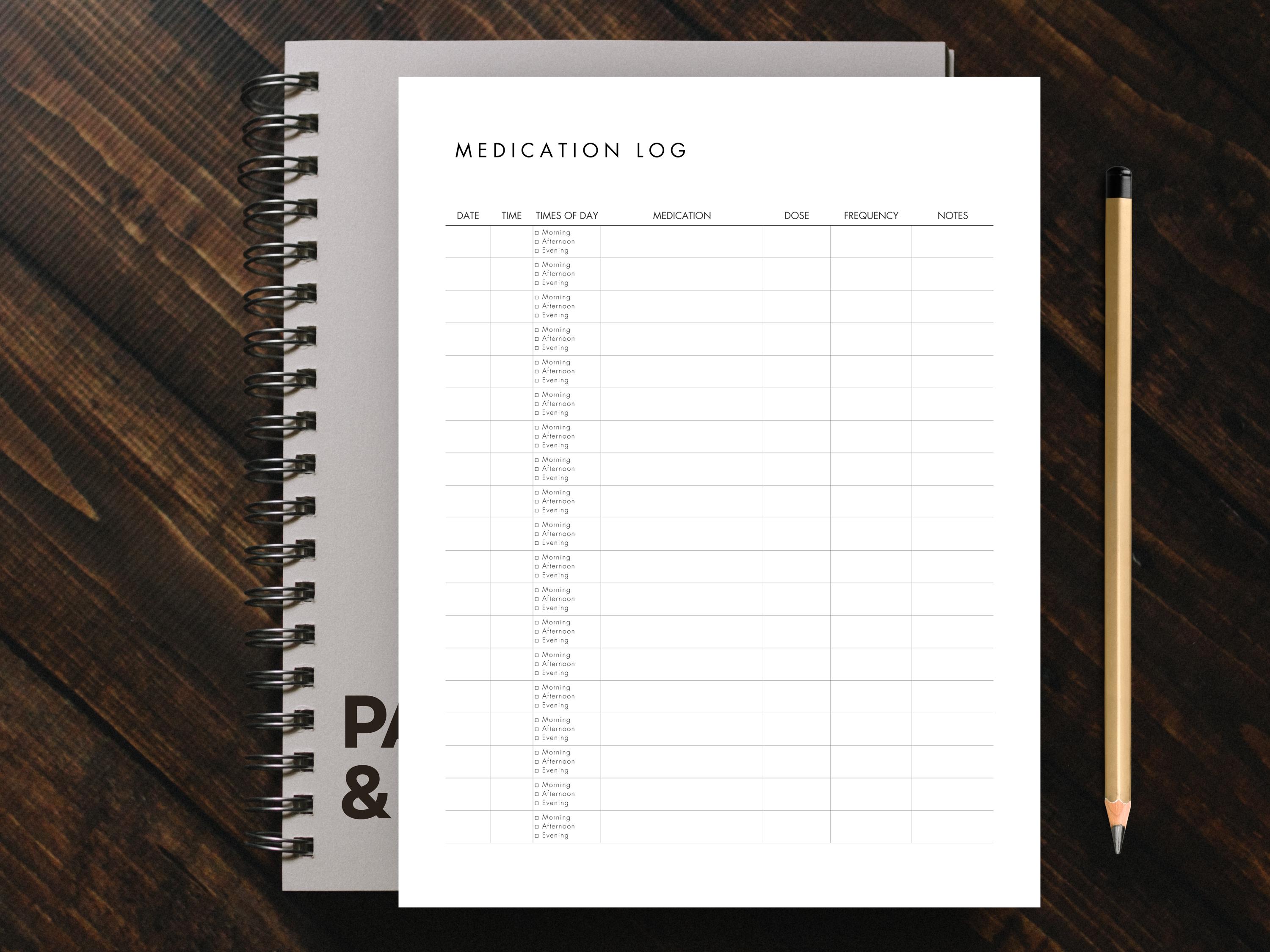 Printable Medication Log Template: US Letter, A4, A5 Sizes (instant ...