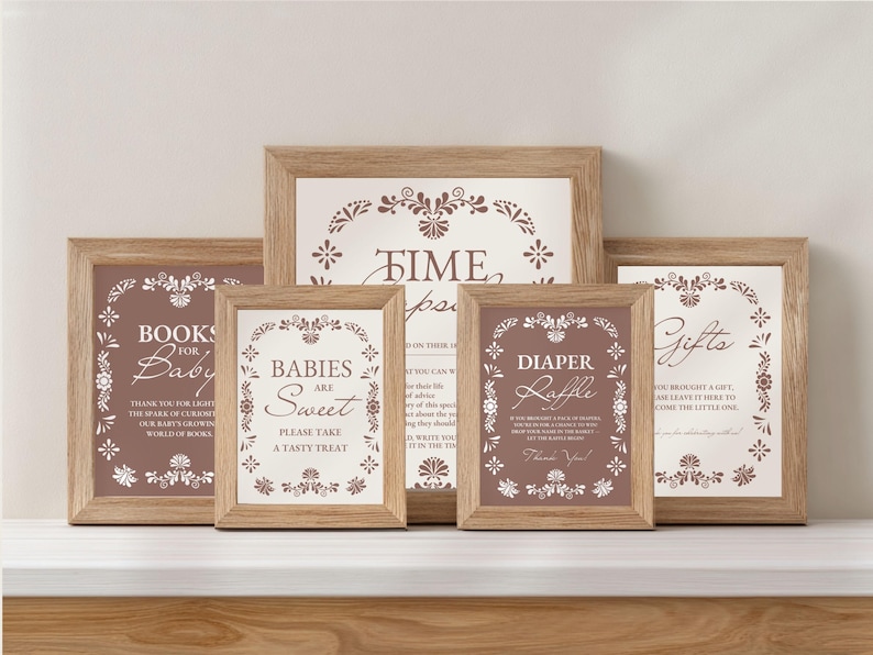 Cielito Lindo Baby Shower Signs Bundle, Brown Talavera (editable Canva ...