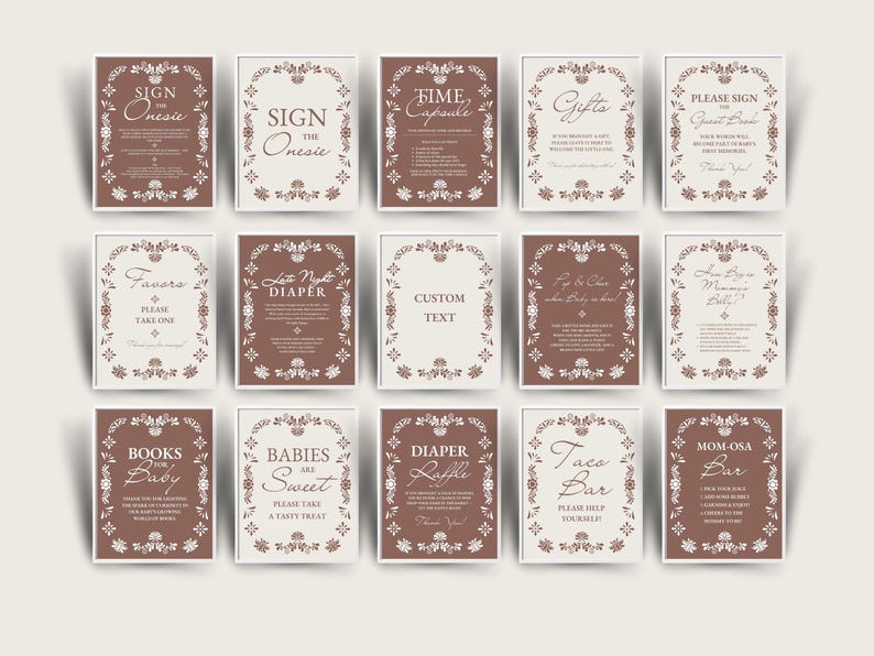 Cielito Lindo Baby Shower Signs Bundle, Brown Talavera (editable Canva ...