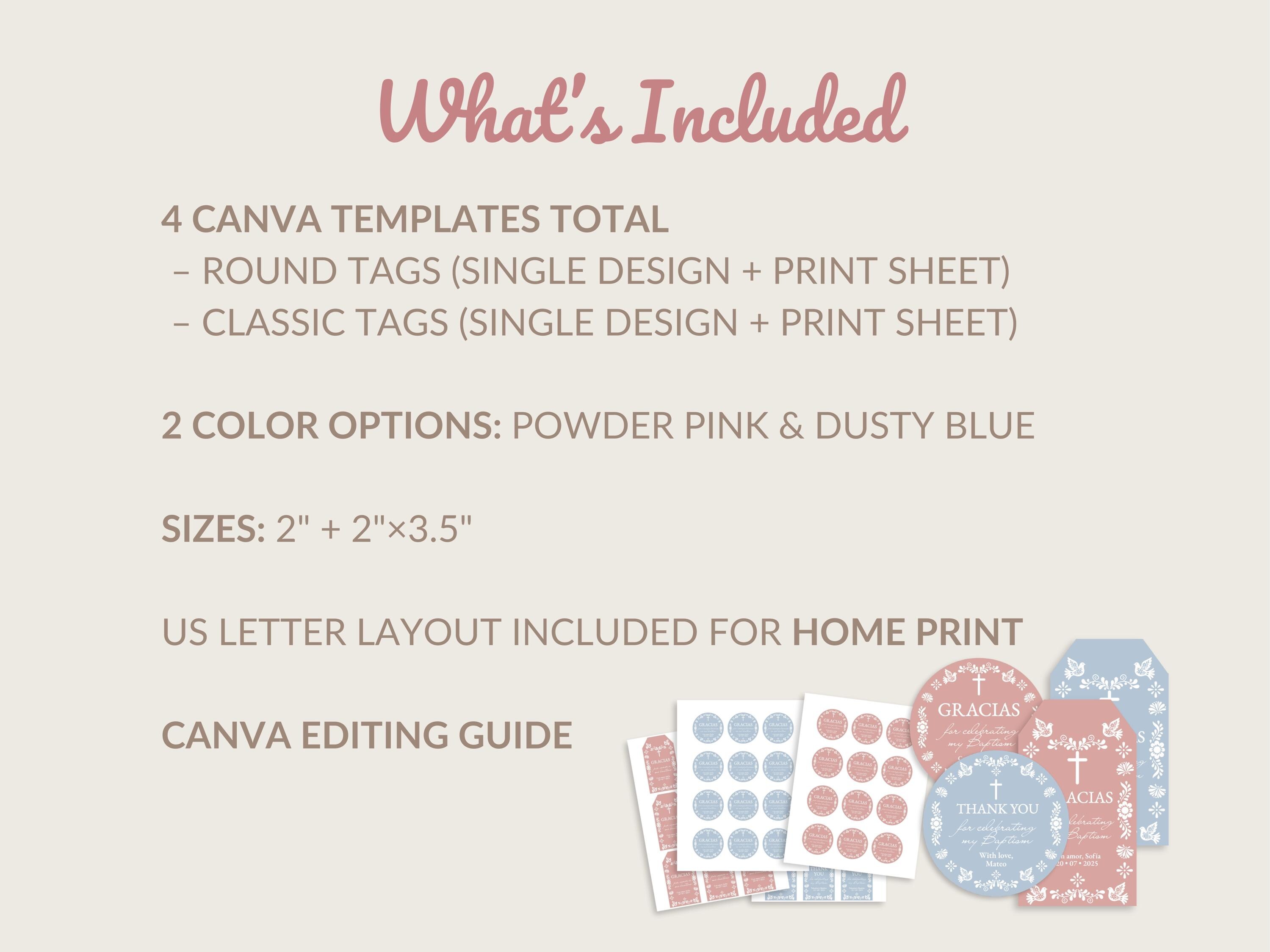 Mi Bautizo Cielito Lindo, Party Favor Canva Template | Thank You Tags ...