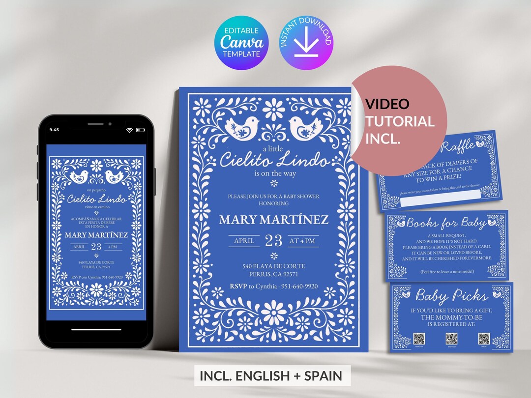 Talavera Blue Cielito Lindo Baby Shower Invitation Template, Floral ...