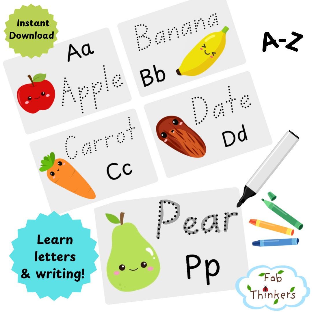 Handwriting Practice ABC Alphabet Flash Cards, A-Z Cards, Home ...