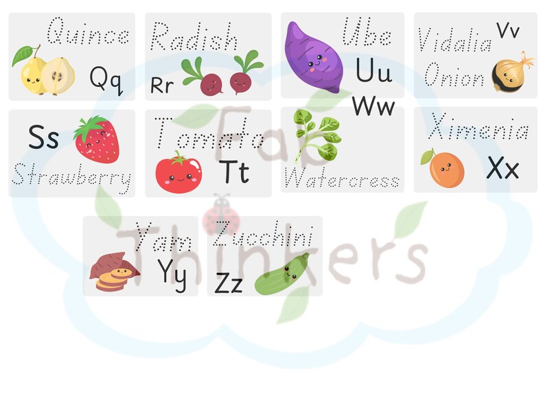 ABC Alphabet Flash Cards, A-Z Cards, Fruit and Vegetable Learning Cards ...