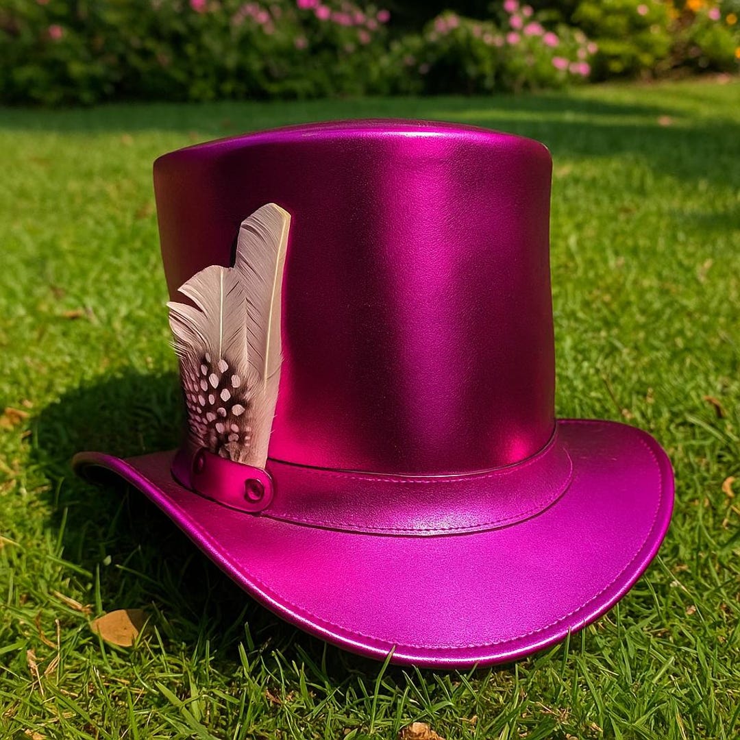 Magenta Leather Top Hat With Feather: Steampunk Gothic Cosplay - Etsy