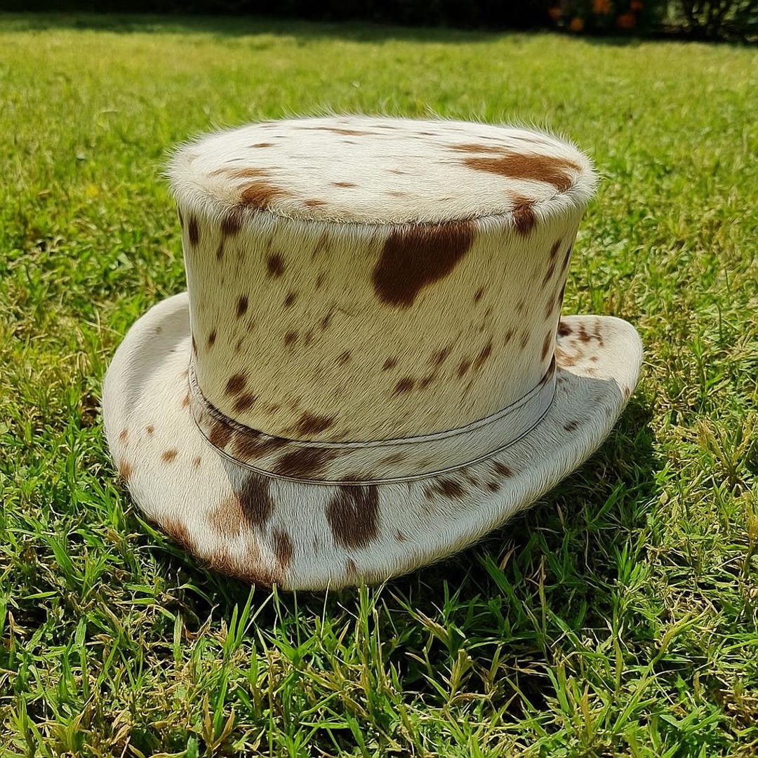 Handmade Cowhide Hair on Leather Top Hat Western Spotted Cowboy ...